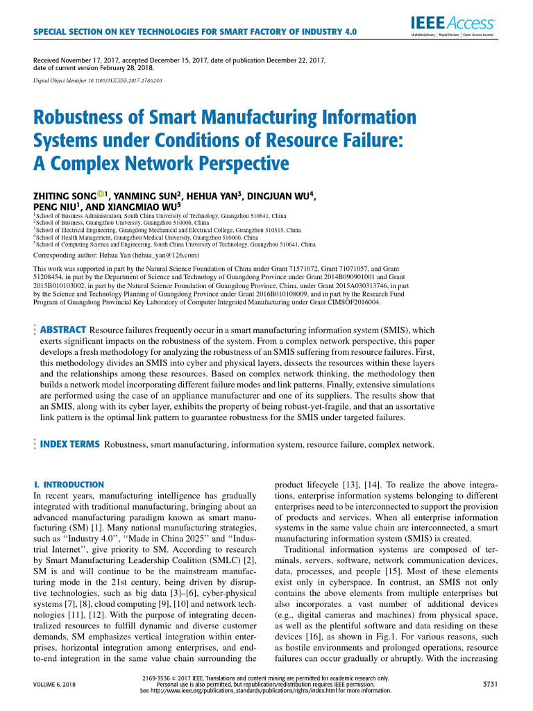 Robustness of Smart Manufacturing Information Systems Under Conditions of Resource Failure A ...