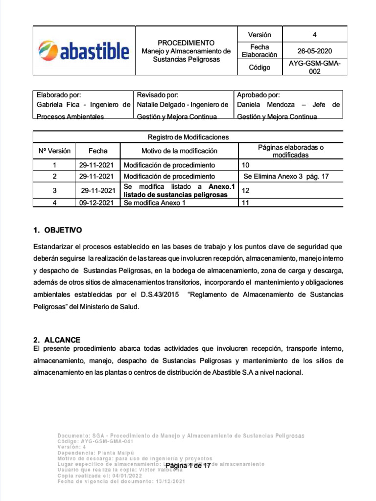 PDF Sga Procedimiento de Manejo y Almacenamiento de Sustancias Peligrosas Compress | PDF