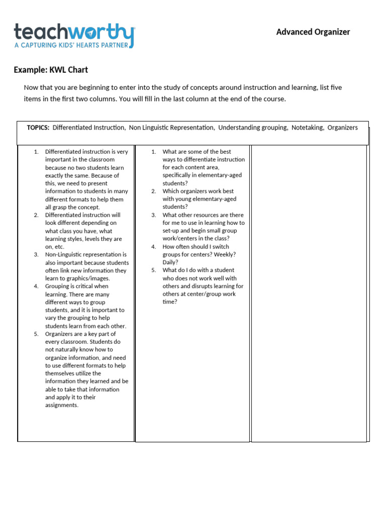 KWL Chart - Fillable Word-1 | PDF | Differentiated Instruction ...