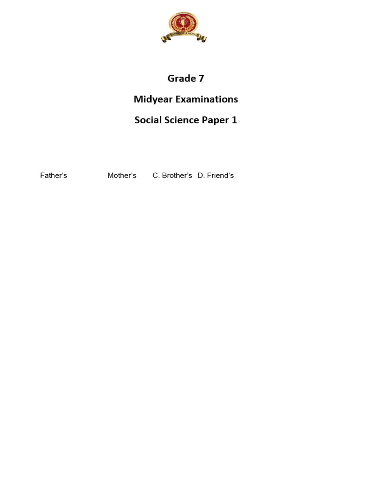 Grade 7 Social Science Paper 1-1 | PDF | Zimbabwe | Marriage