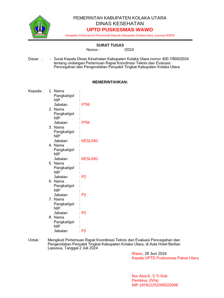 Surat Tugas 2024 Peserta PKM2 Juli Kop PKM | PDF