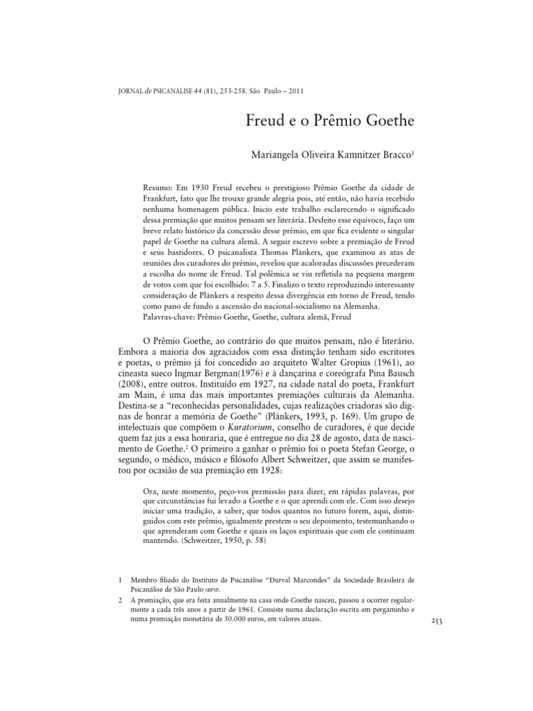 BRACCO, M-Freud e o Prêmio Goethe | PDF