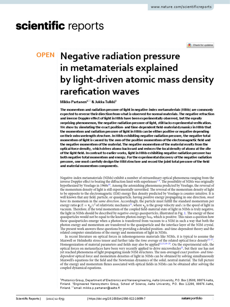 Negative Radiation Pressure in Metamaterials Explained by Light-Driven ...