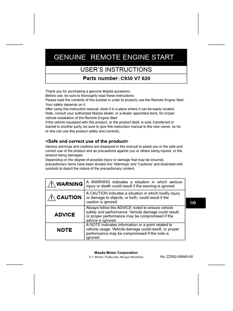 Mazda Remote Engine Start Guide | PDF | Radio | Remote Control