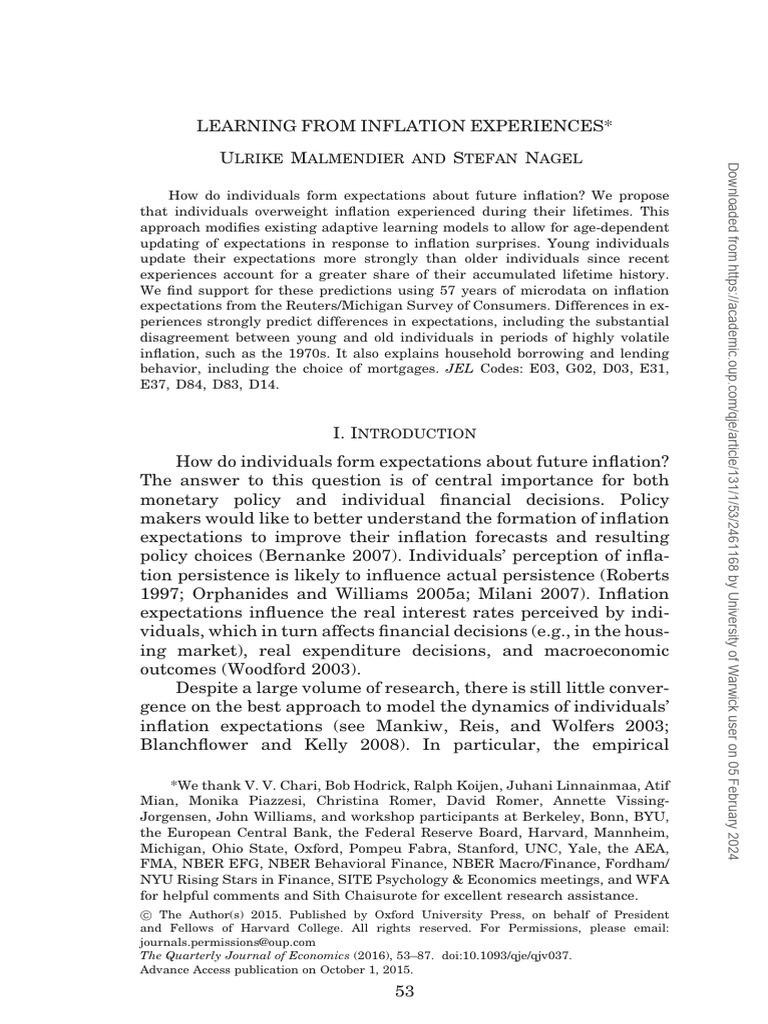 Learning from inflation experiences | PDF | Inflation | Forecasting