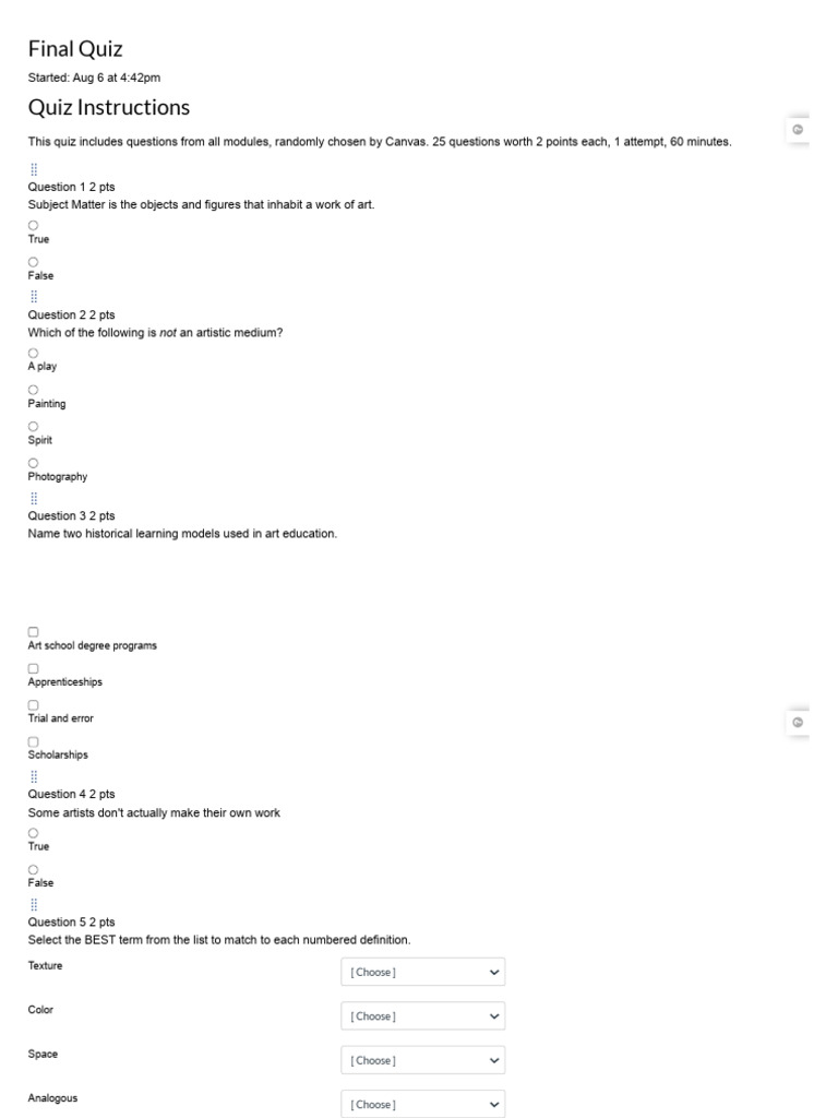 Quiz - Final Quiz | PDF | Paintings | Camera