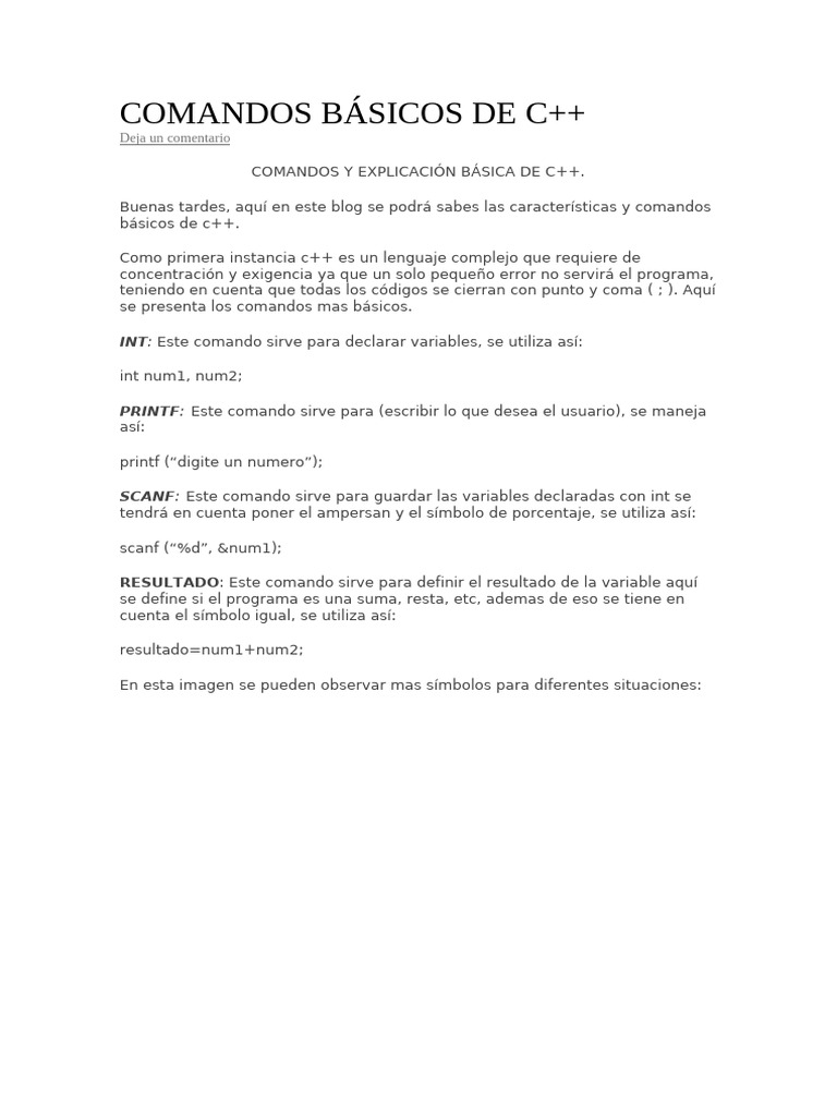 Comandos Básicos de C++ | PDF | C ++ | Ciencias de la Computación