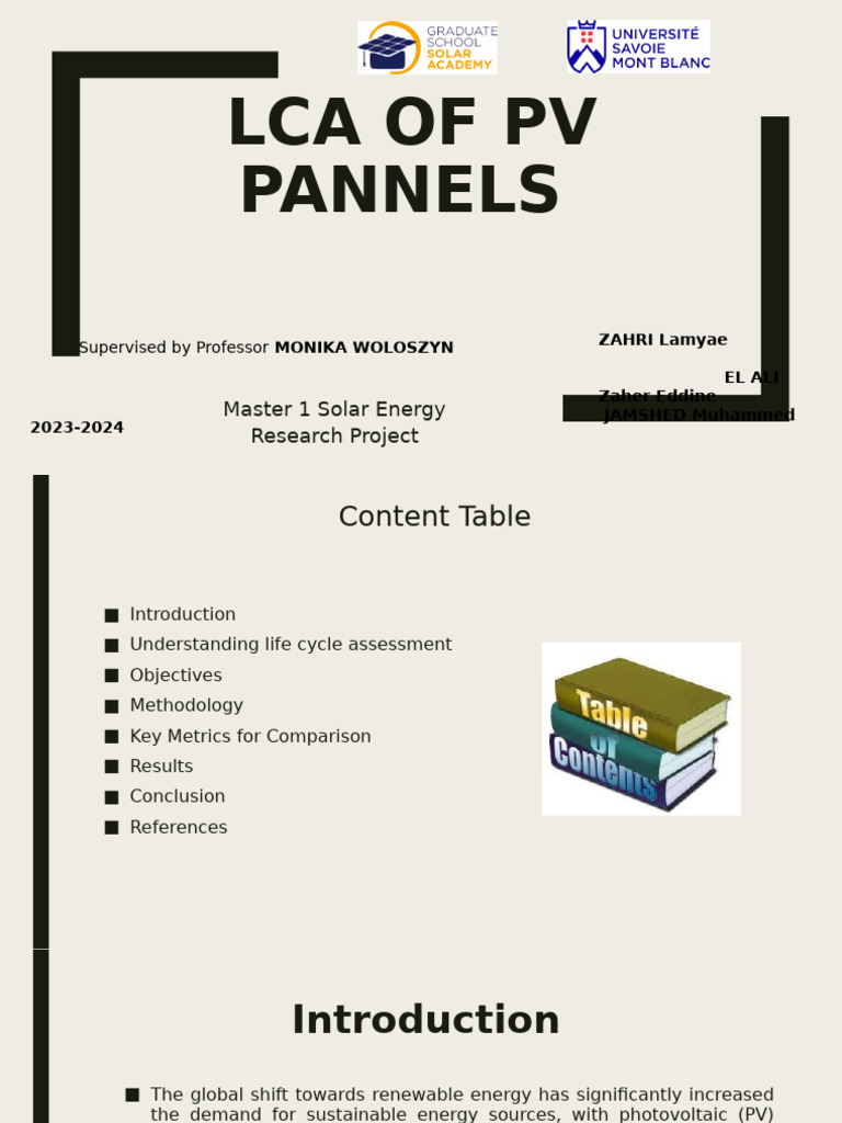 LCA Analysis of Photovoltaic Panels | PDF | Life Cycle Assessment ...