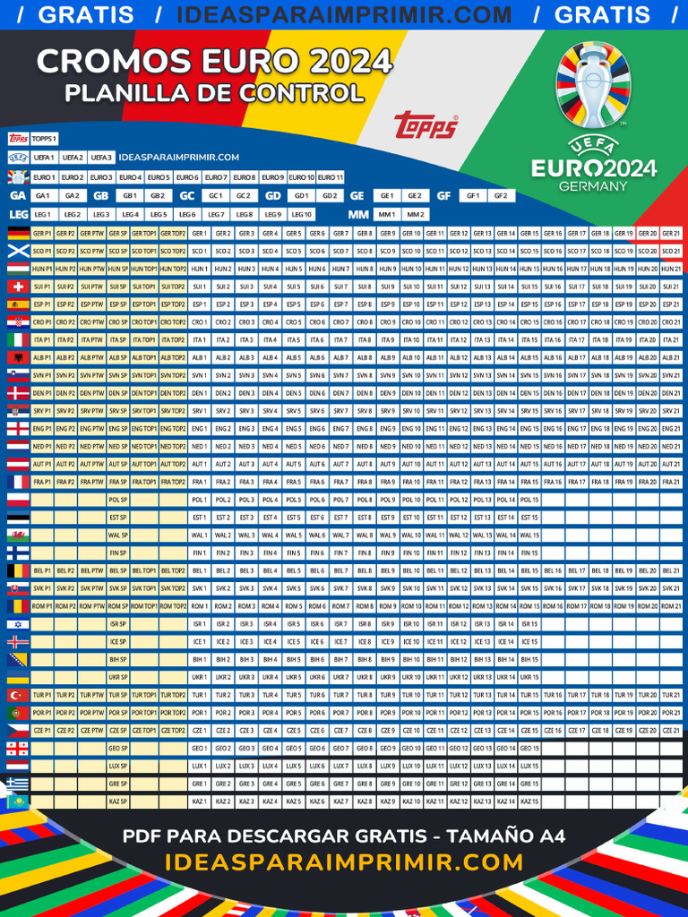 Planilla Control de Cromos Album Euro 2024 Descargar Gratis | PDF