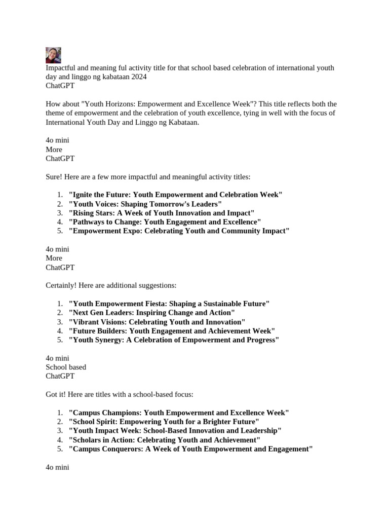 Impactful and meaning ful activity title for that school based ...