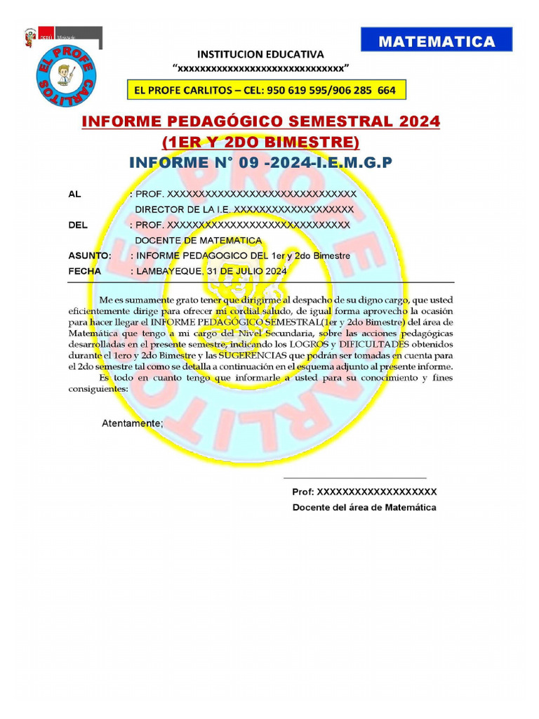 1. INFORME PEDAGOGICO-MARZO -JULIO - MATEMATICA | PDF