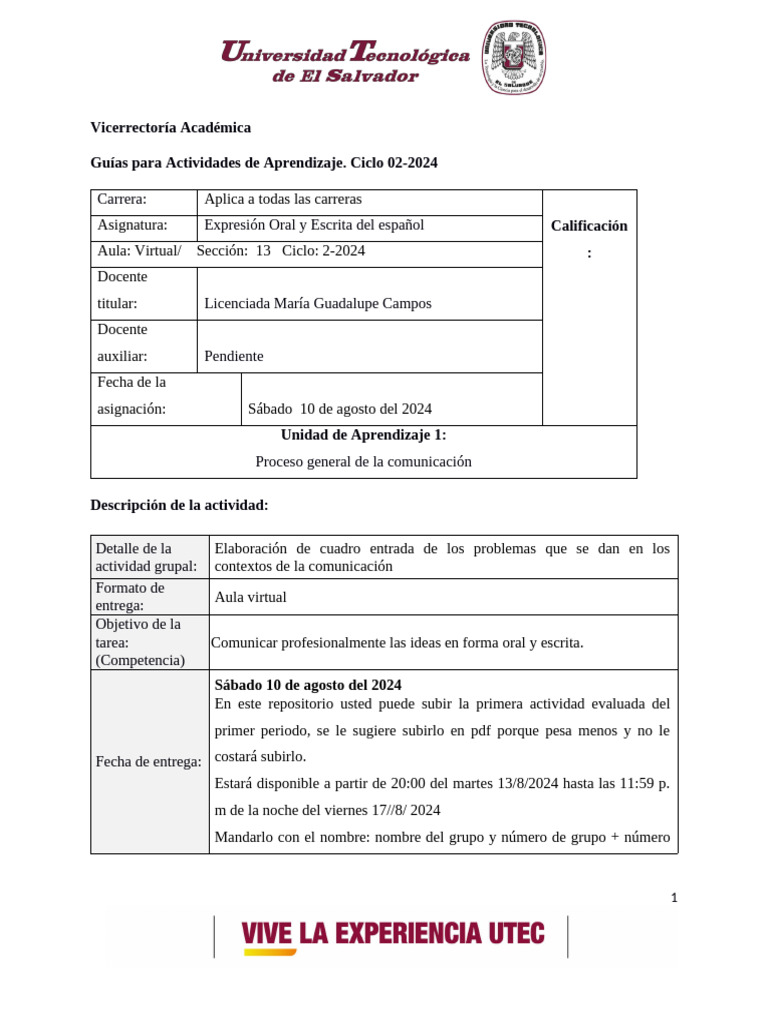 Guía Actividad 1 de Aprendizaje de EXOE - Ciclo 03 | PDF | Aprendizaje ...