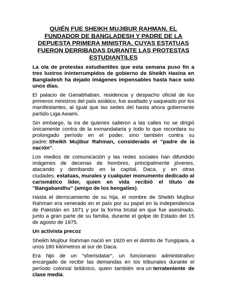 Quién Fue Sheikh Mujibur Rahman | PDF | Bangladesh