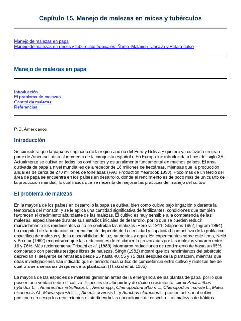 Capítulo 15. Manejo de Malezas en Raíces y Tubérculos | PDF | Agricultura | Hierba