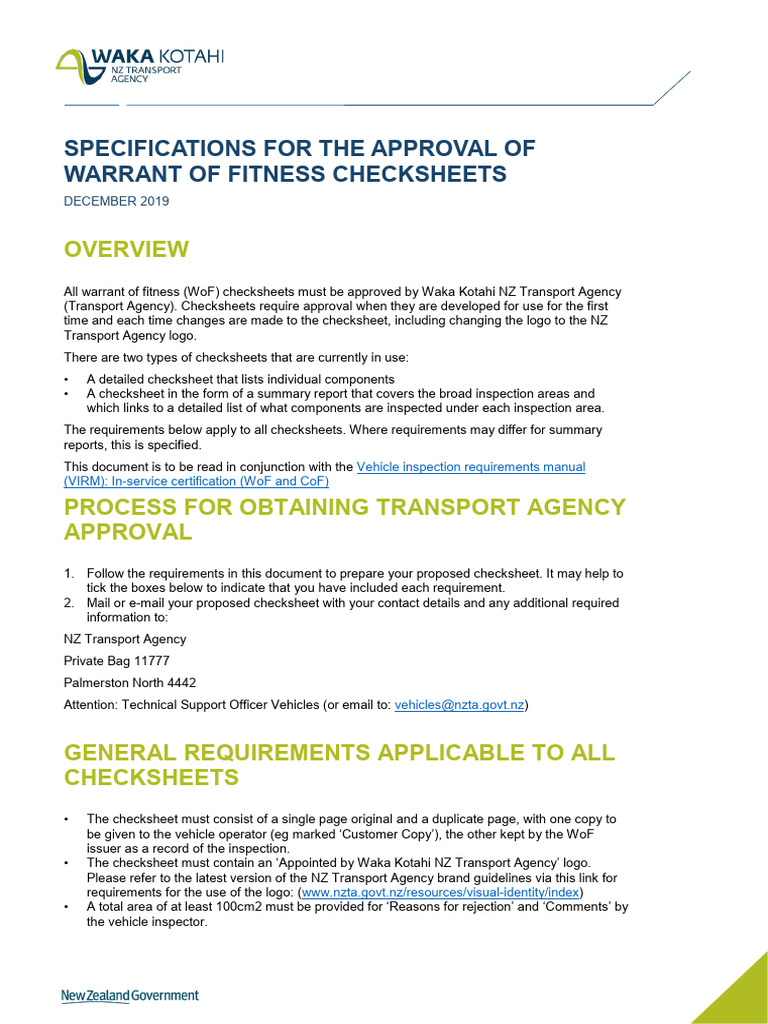 Wof Checksheet Specs | PDF | Trailer (Vehicle) | Tire