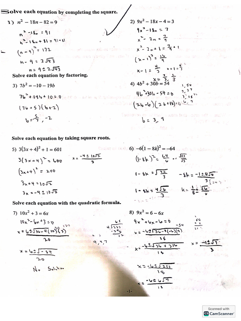 Solving Quadratic Equations Class Notes | PDF