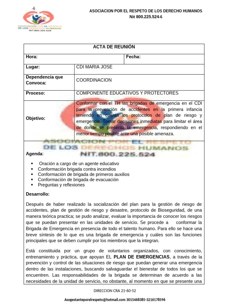 Acta Comite o Brigada de Emergencia | PDF | Business | Primeros auxilios