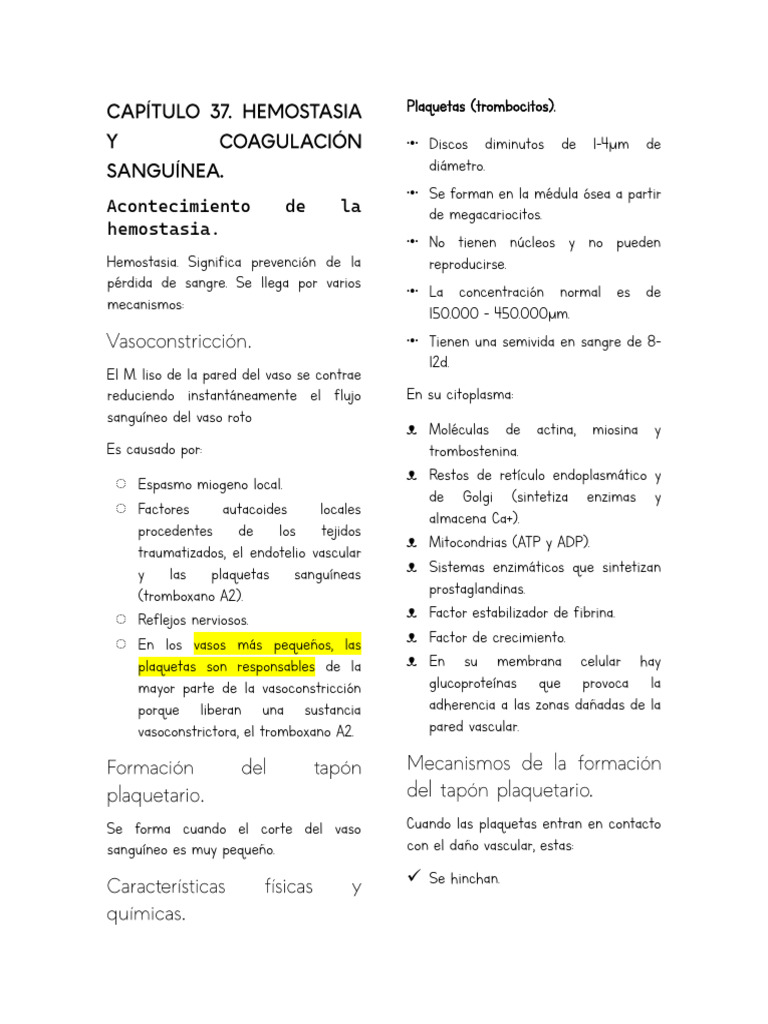 Fisio Cap 37 - Guyton | PDF | Coagulación | Plaqueta