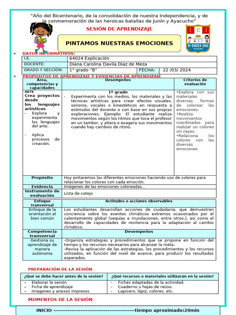 Sesion Art - Pintamos Nuestras Emociones Maestras de Primaria Del Peru | PDF | Las emociones ...