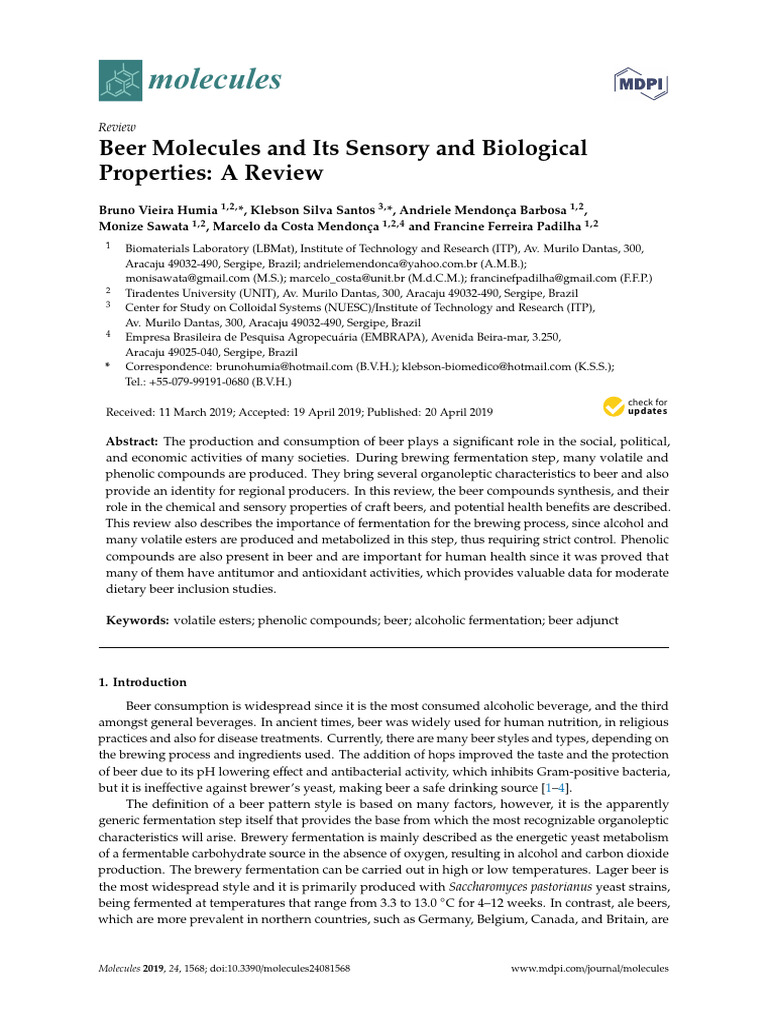 Beer Molecules and Its Sensory and Biological Properties A Review | PDF ...
