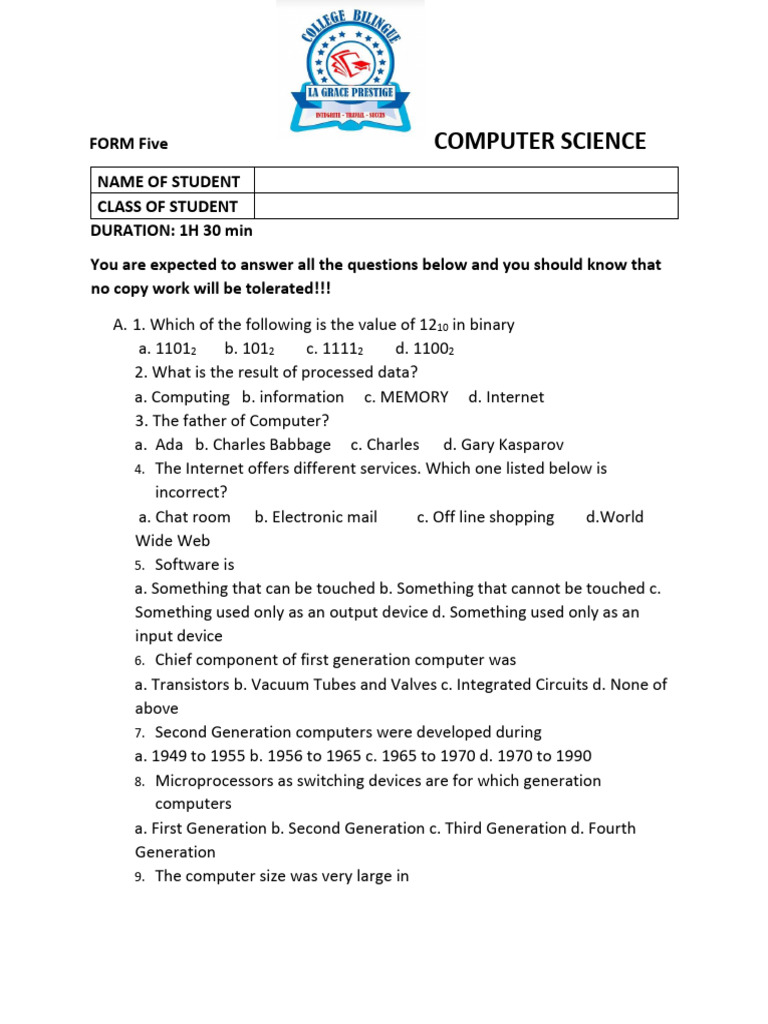 Form 5 Computer Science | PDF