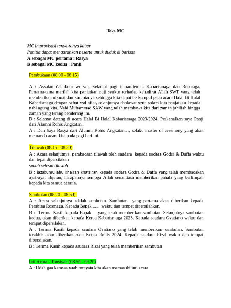 Teks MC | PDF | Kajian Bahasa Asing