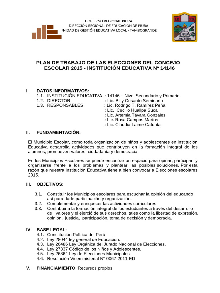 Plan de Trab. Municipio Escolar | PDF | Elecciones | Alcalde