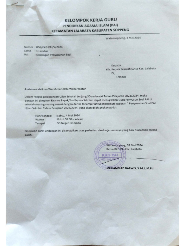 Undangan Pembuatan Soal PAI | PDF