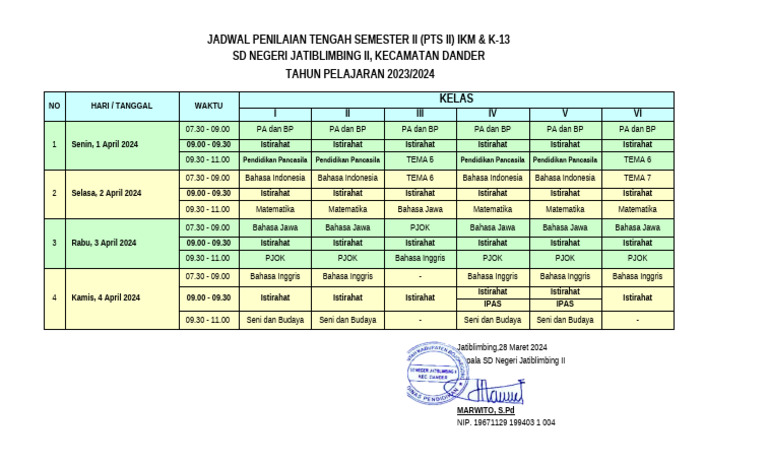 Jadwal Pts 2023-2024 SMT 2 | PDF