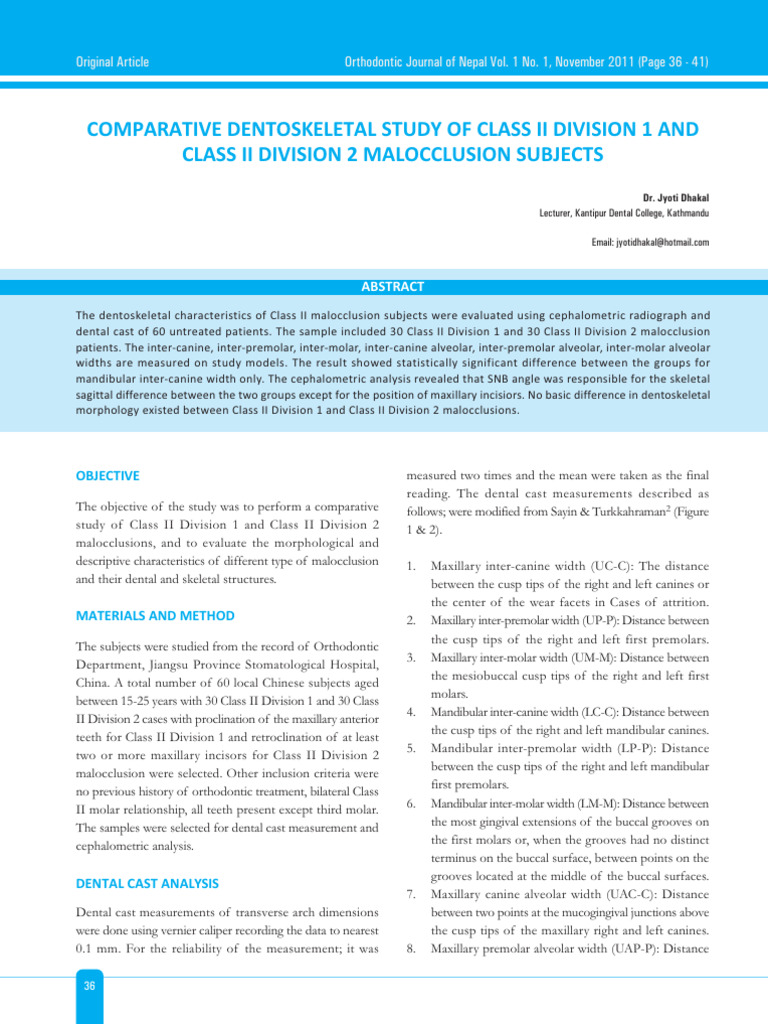 Comparative Dentoskeletal Study of Class II Divisi | PDF | Tooth | Mouth