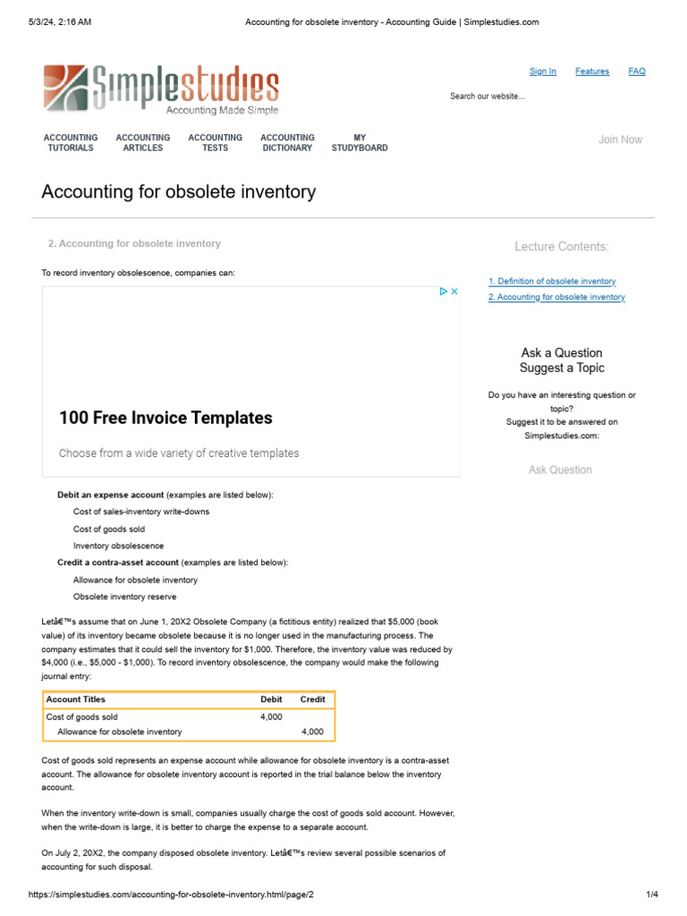 Accounting For Obsolete Inventory - Accounting Guide | PDF | Inventory ...