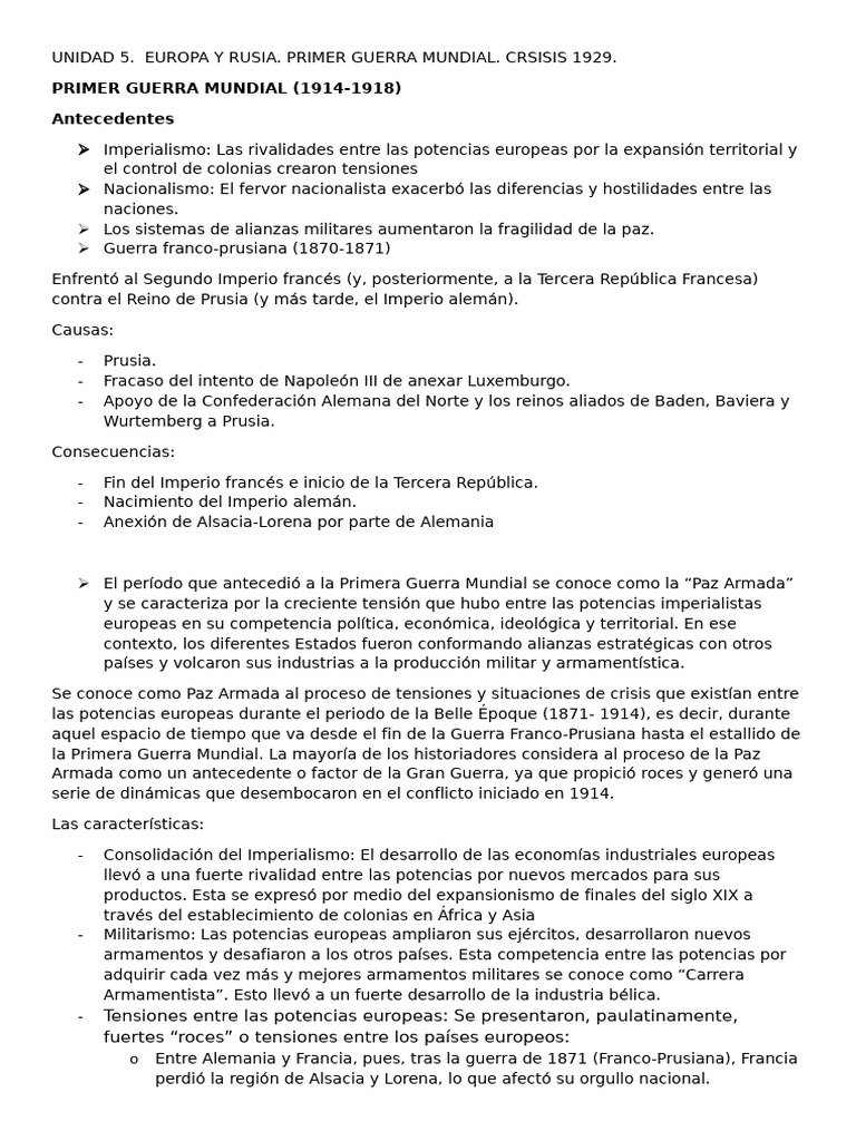 Causas de la Primera Guerra Mundial | PDF | República de Weimar ...