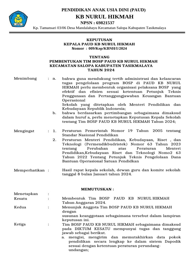 Sk. Tim Bos - 2024 KB Baiturrohmah | PDF