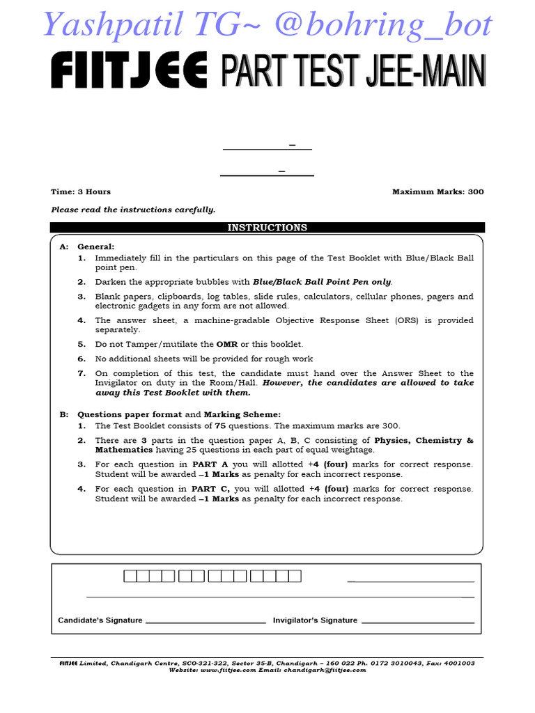 Fiitjee Mains Full Syllabus Paper | PDF | Mass | Voltage