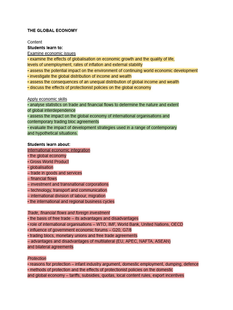 Eco Notes Topic 1 - The Global Economy | PDF | International Monetary ...