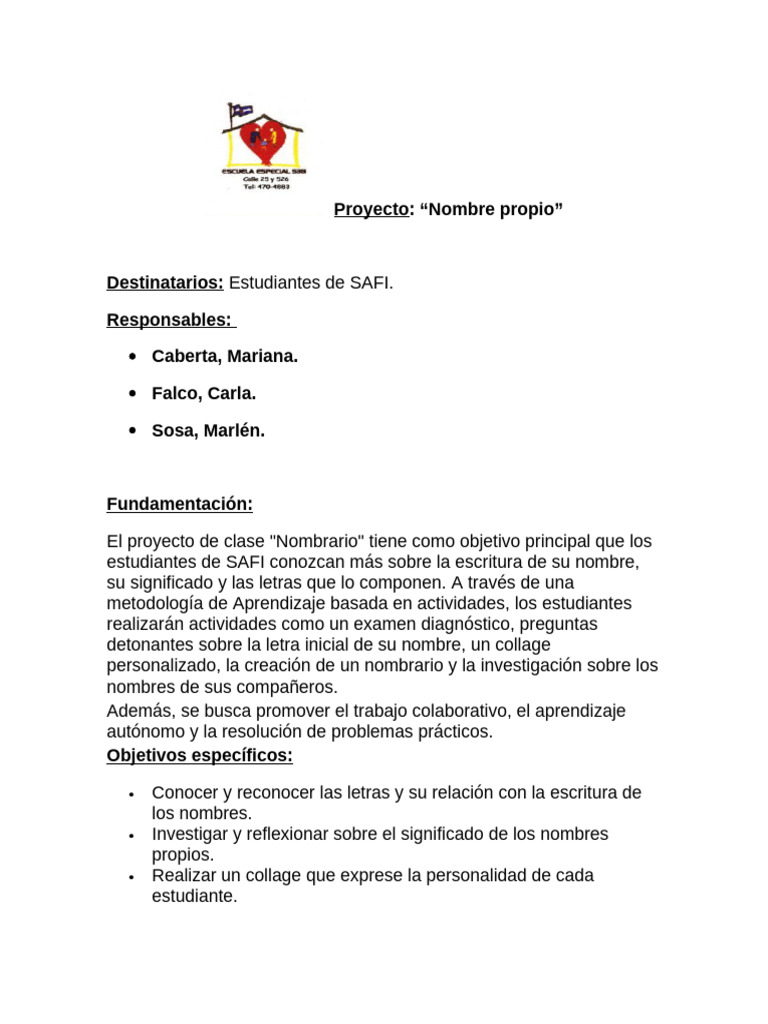 Proyecto NOMBRES | PDF | Collage | Modificación de comportamiento