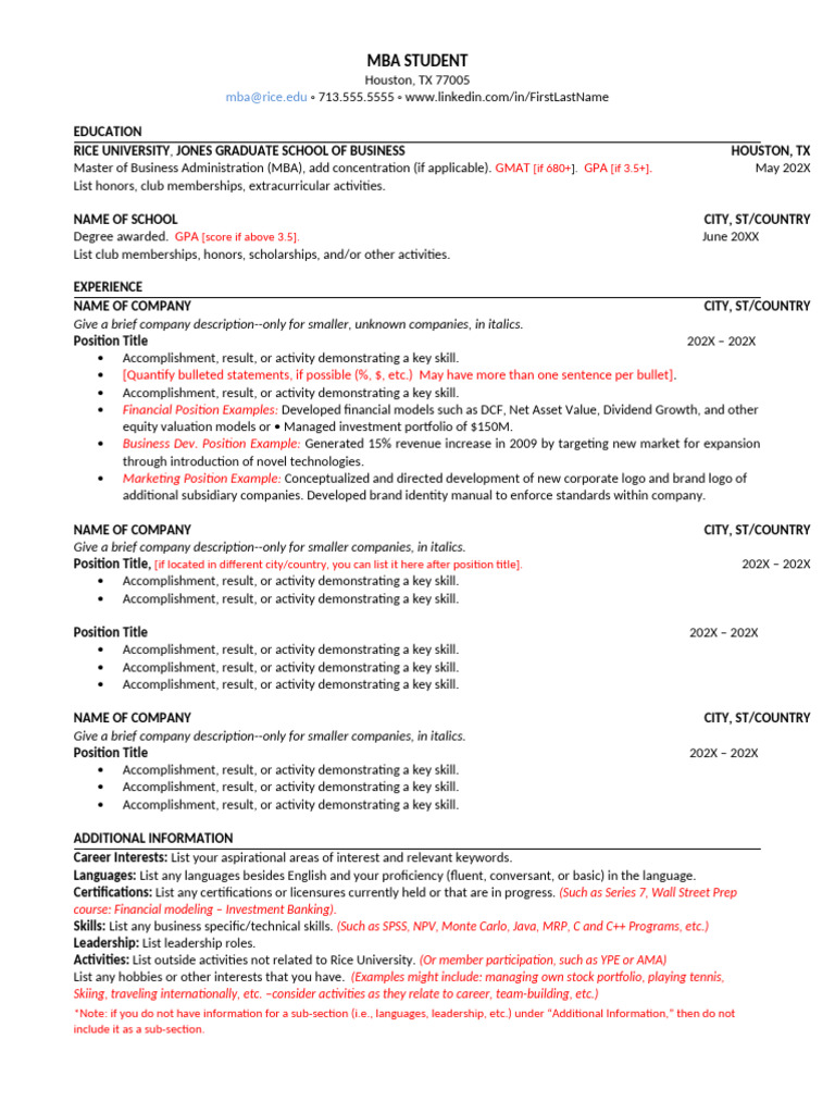 Rice-Business-Resume-Template-2 | PDF | Master Of Business ...