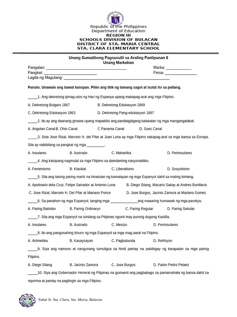 Ap 6 Q1 1ST Summative With Tos | PDF