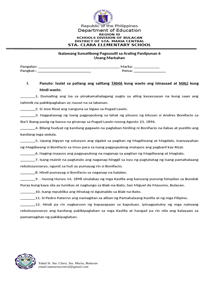 Ap 6 Q1 2ND Summative 2023 | PDF
