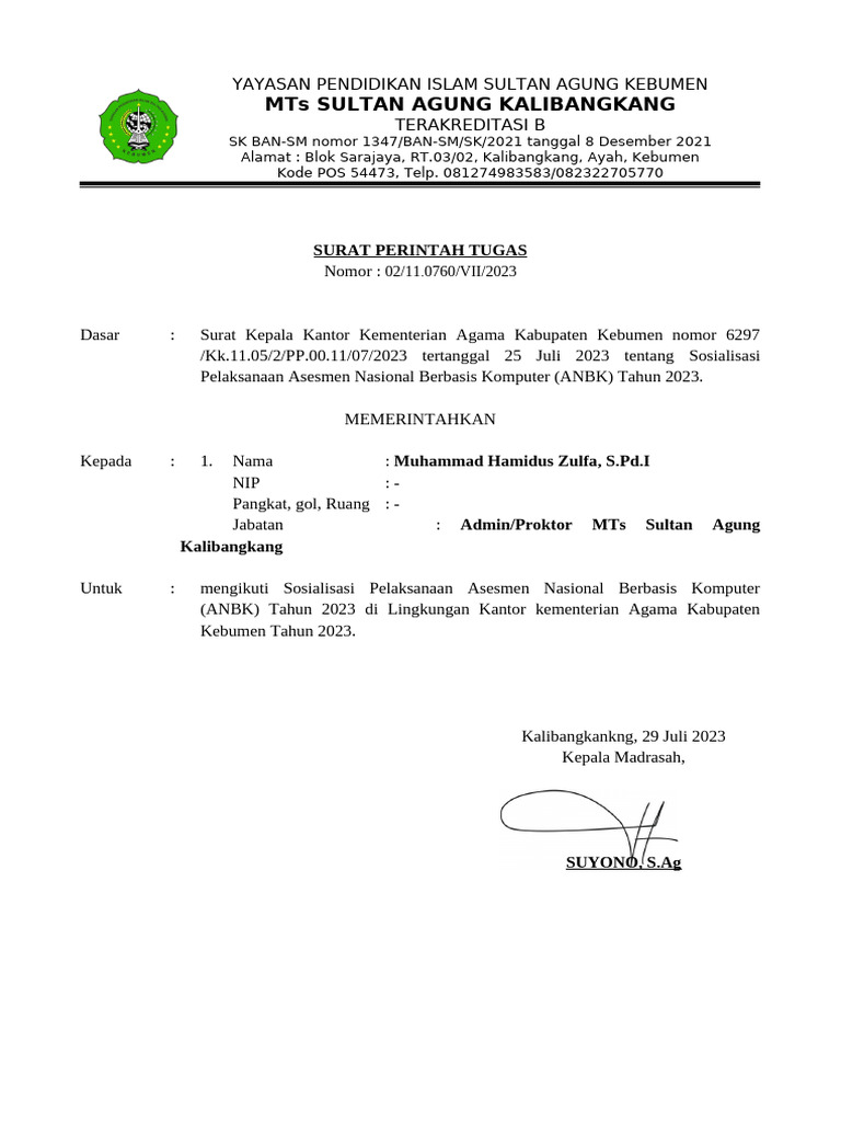 Surat Perintah Tugas 2023 | PDF