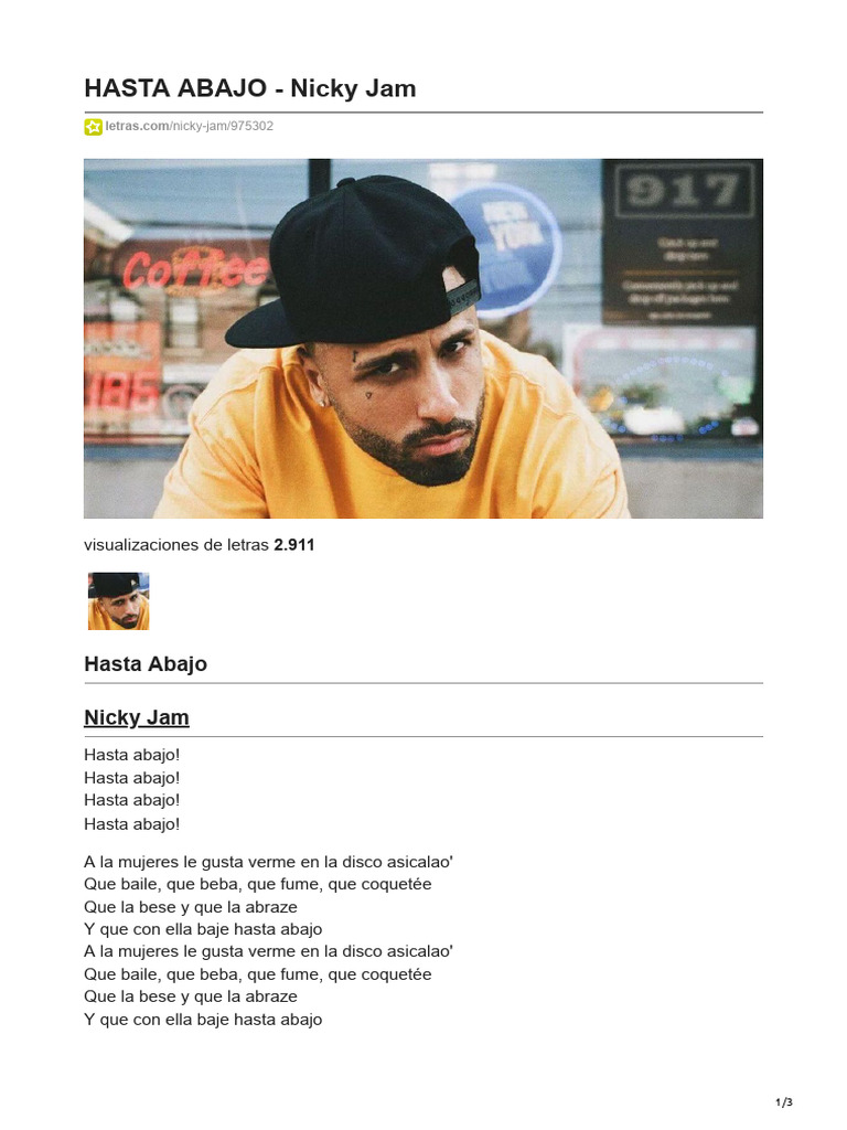 Letras.com-HASTA ABAJO - Nicky Jam | PDF | Música grabada