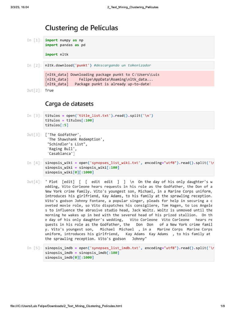 2 Text Mining Clustering Películas | PDF