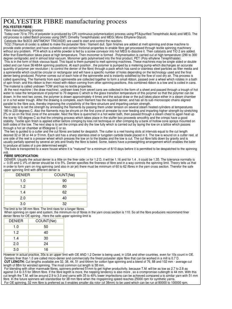 Polyester Fiber Manufacturing Process | PDF | Technology & Engineering