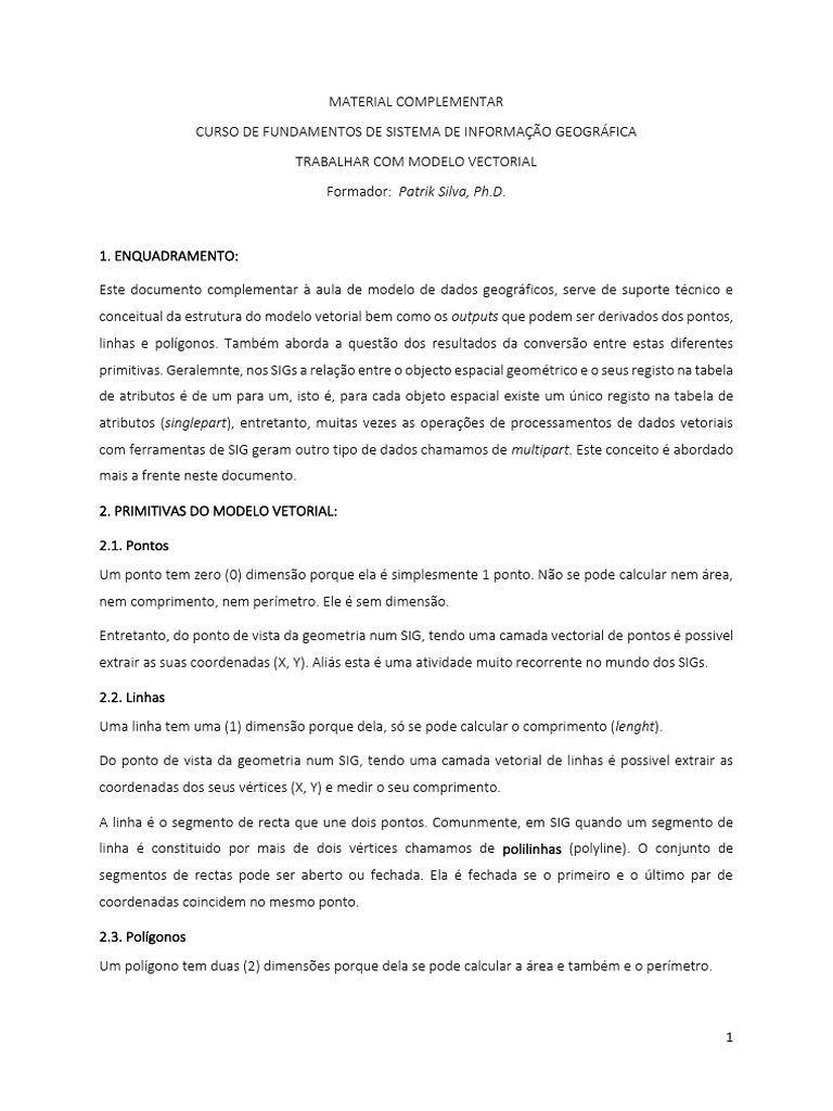 Modelo Vetorial em SIG: Primitivas e Conversões | PDF | Sistema de ...