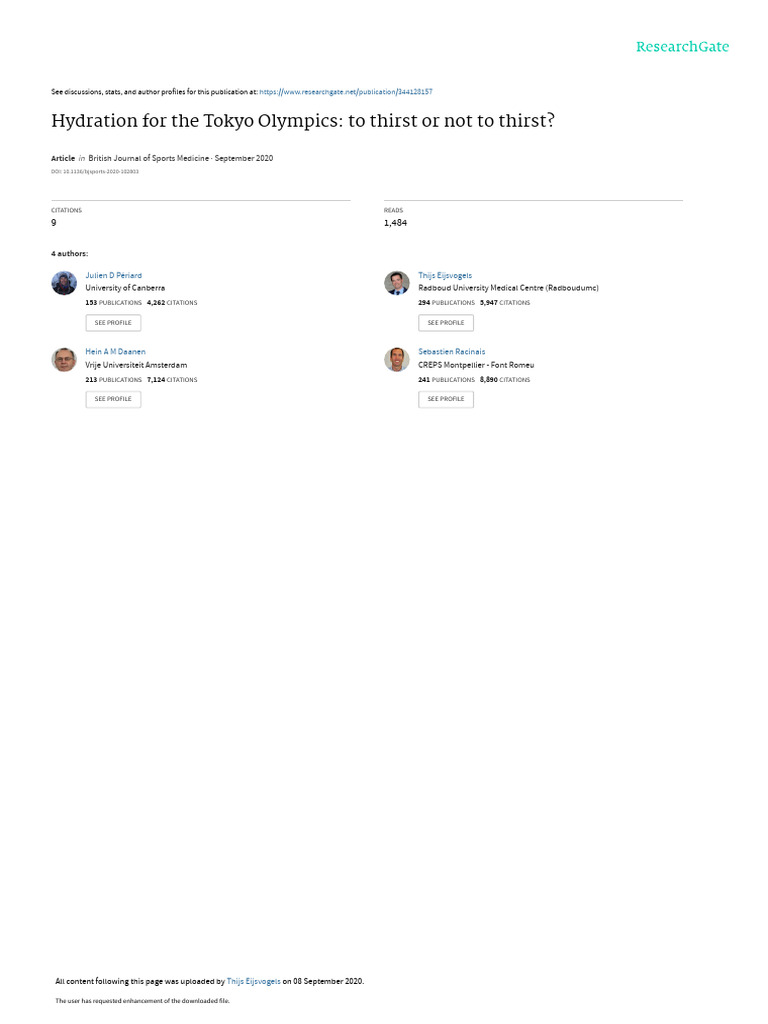 Periard BJSM 2020editorialhydrationforTokyoOlympics | PDF | Dehydration ...