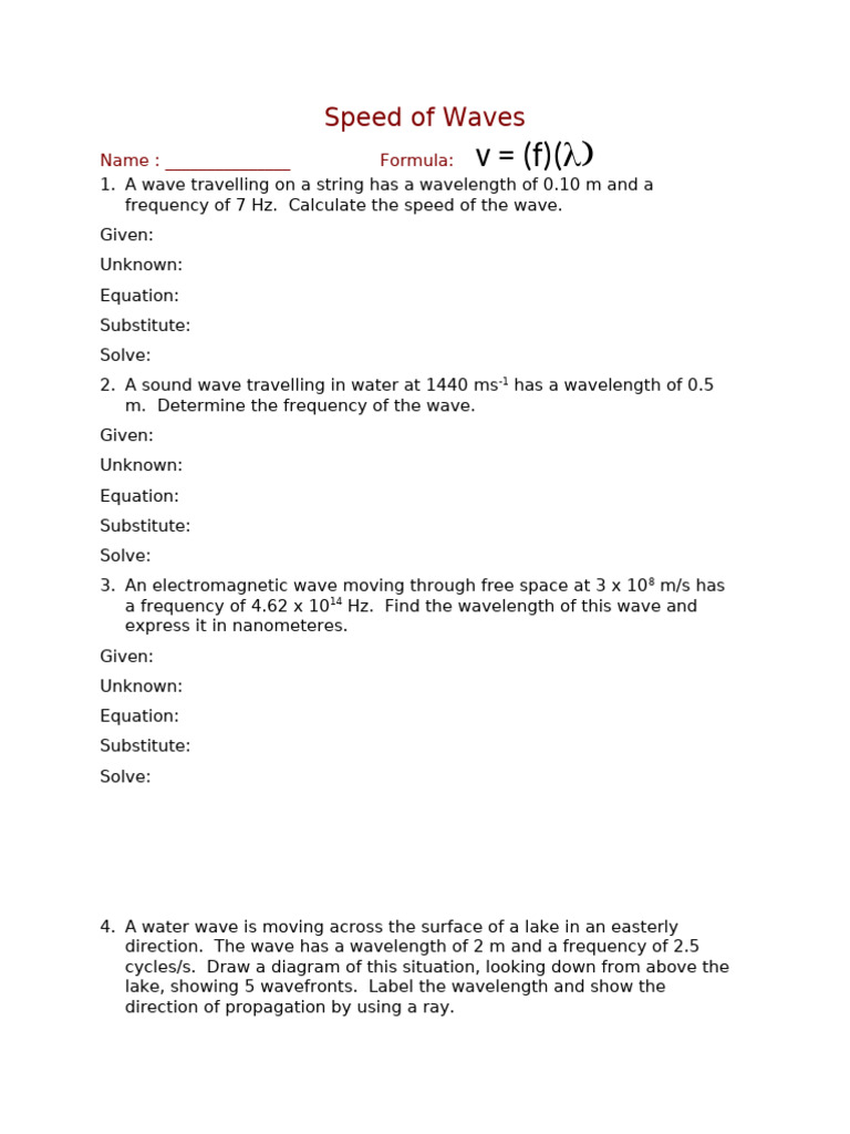 Wave Speed Calculations | PDF