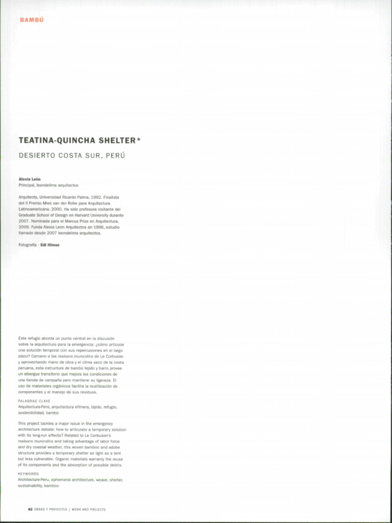2011x Teatina-Quincha Shelter | PDF | Textiles