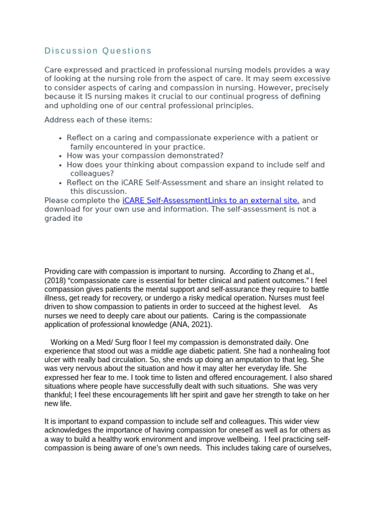 CAPSTONE WEEK 1 | PDF | Nursing | Compassion