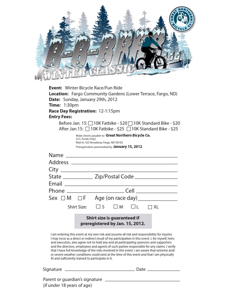 Fargo Winter Bicycle Race Registration | PDF