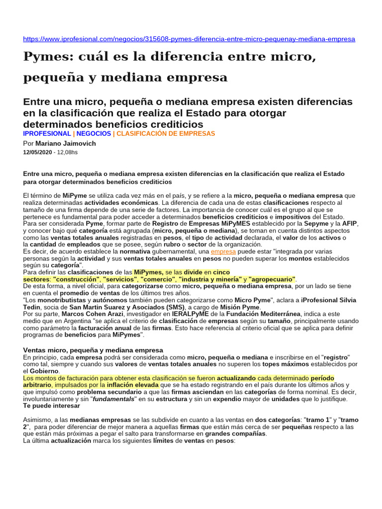 Pymes _ Clasificación | PDF | Pequeñas y medianas empresas | Business